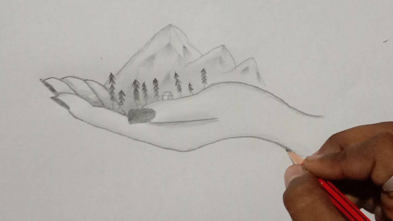 Drawing A Beautiful Mountain In Hand In Pencils - YouTube
