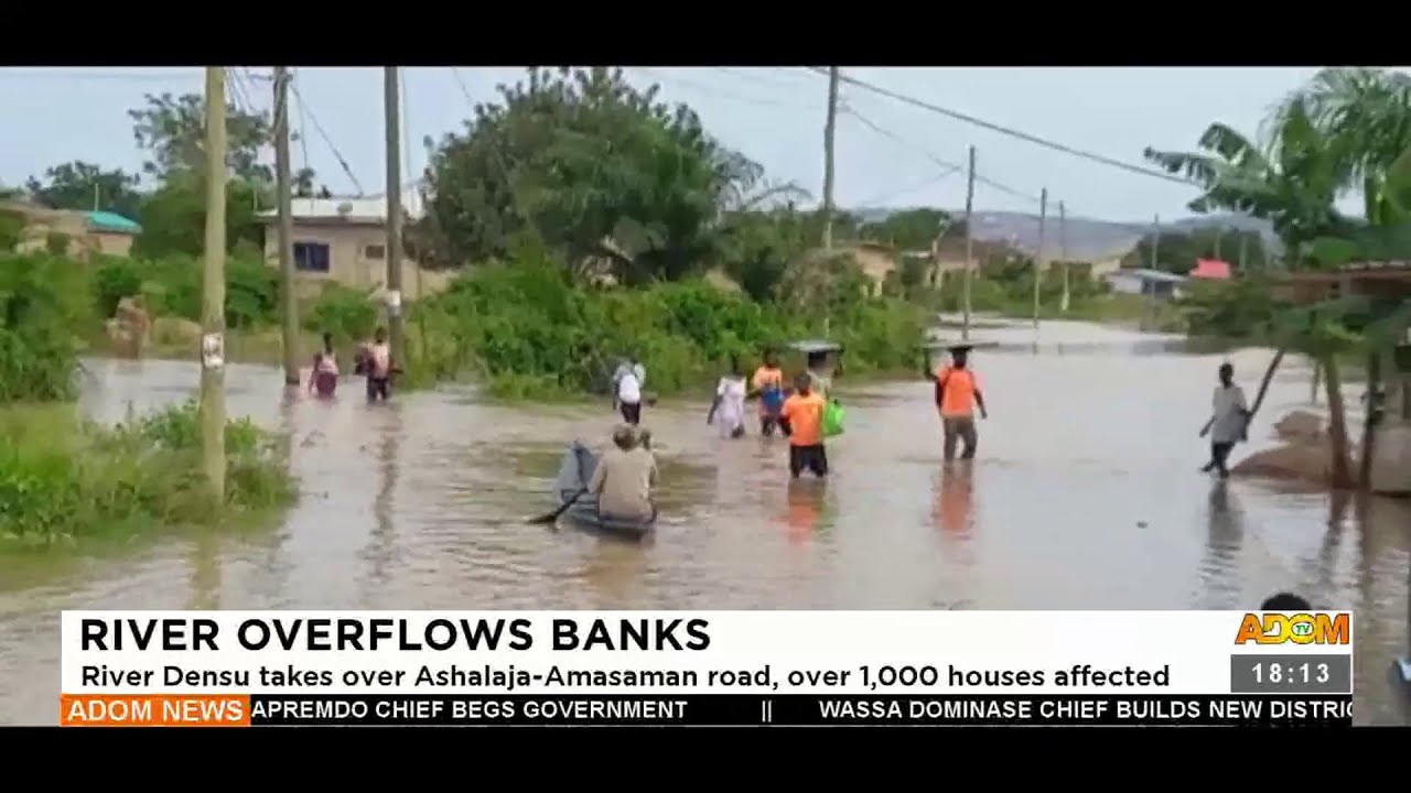 River Densu takes over Ashalaja-Amasaman road, over 1,000 houses ...