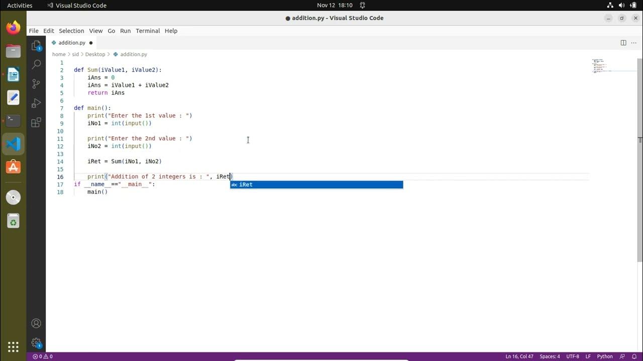Sum Of Two Numbers Python Program Addition Of 2 Nums Coding Bomb Youtube 9007