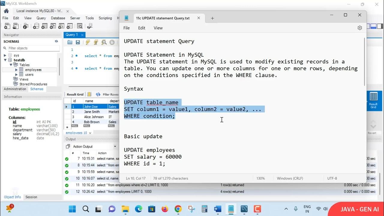 11c UPDATE statement Query - YouTube