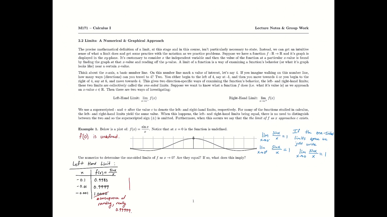 2.2 - Limits: Numerical & Graphical Approach - Example 1 - YouTube