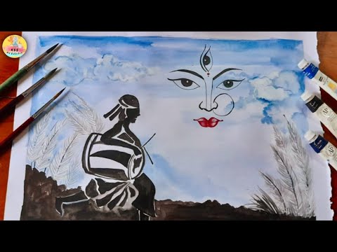 Agomoni Drawing 2021|| Maa Durga Agomoni Water Colour || Step by step ...