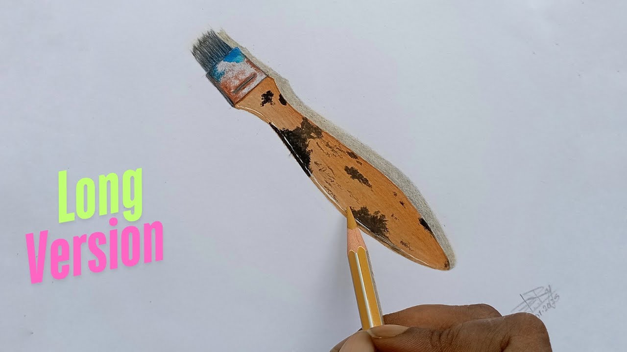 Realistic Paint Brush Drawing with Colored pencils & Brush Pen, Wood ...