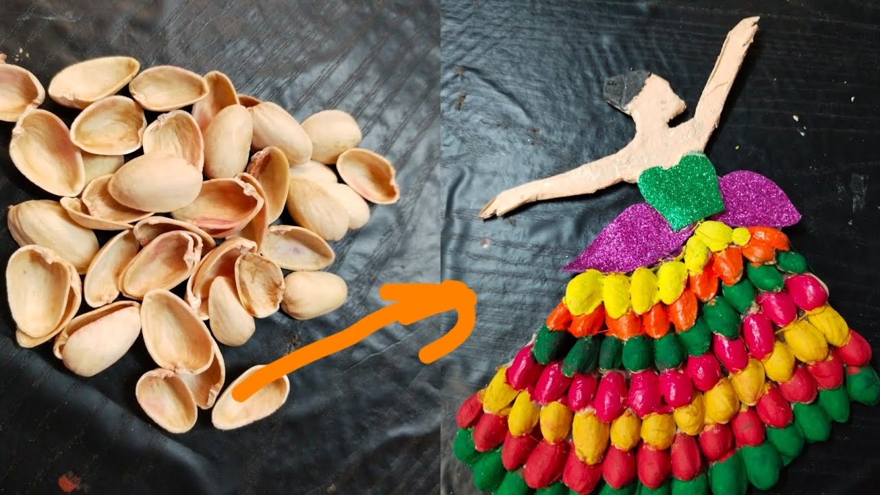 Beautiful Pista shell doll craft with cardboard - YouTube