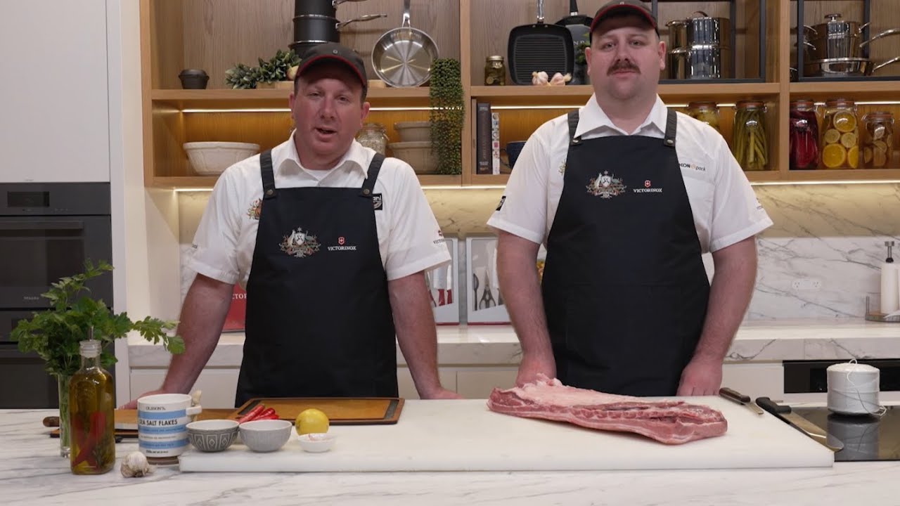 Preparing a Pork Belly Porchetta - Australian Butcher Team - YouTube