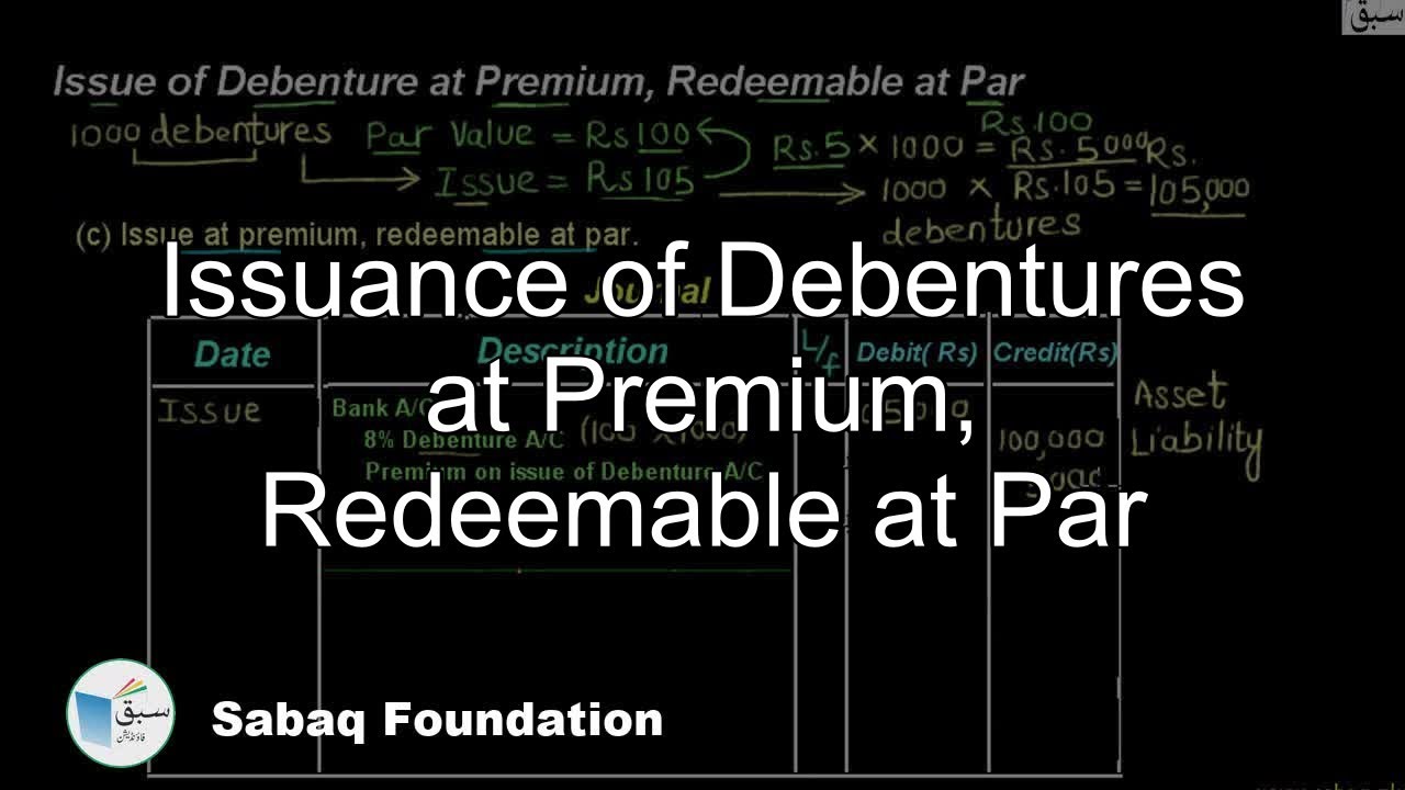 Issuance of Debentures at Premium, Redeemable at Par , Accounting ...