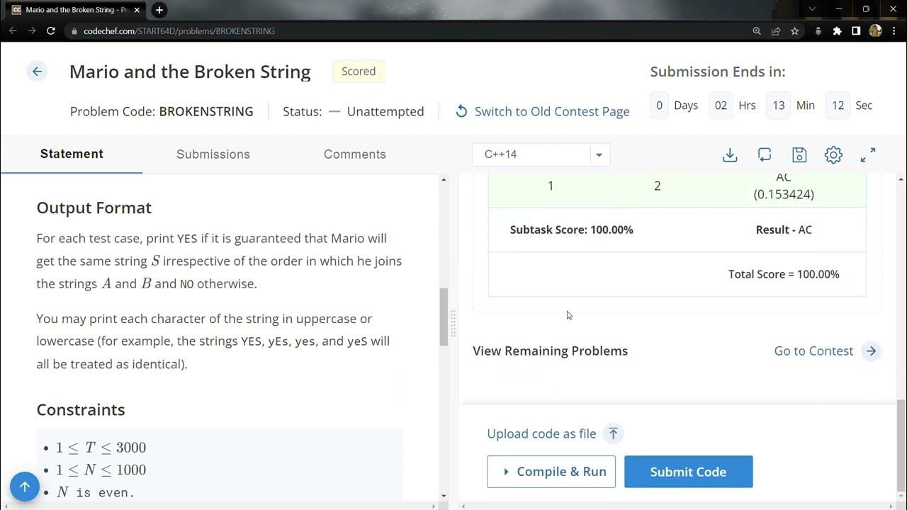 Mario and the Broken String Problems solution inn description CodeChef ...