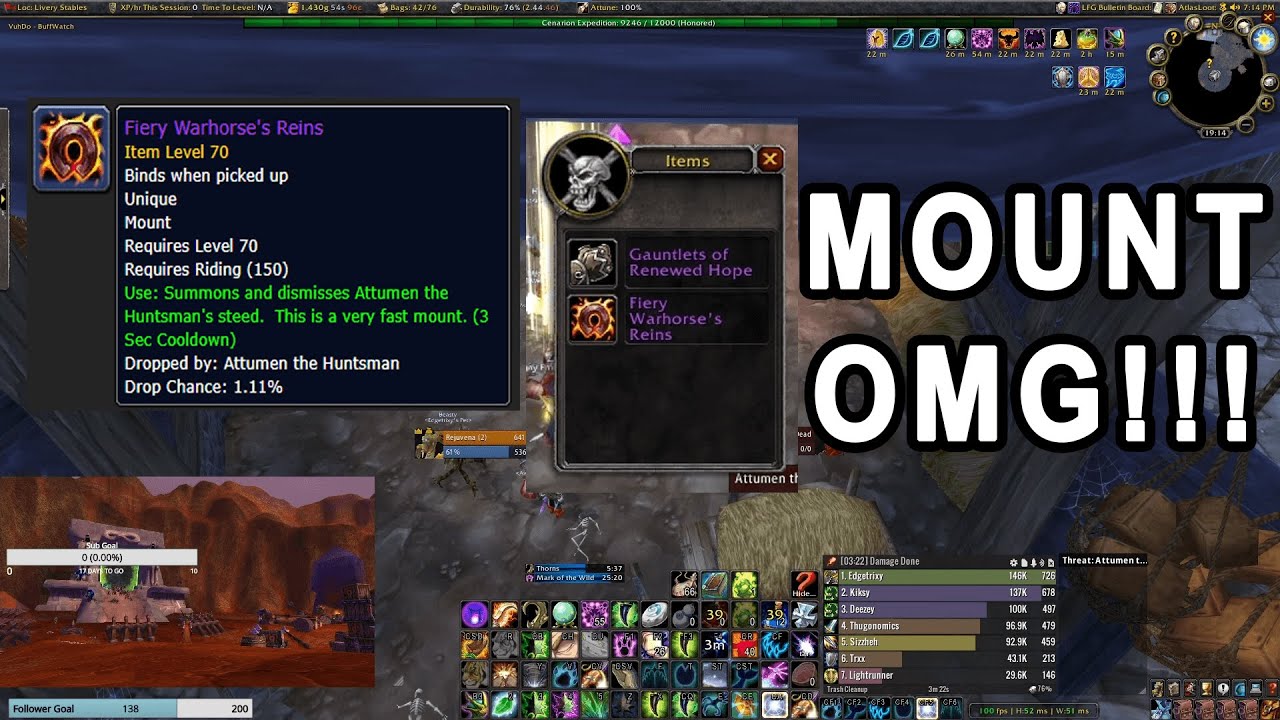 SERVER FIRST FIERY WARHORSE MOUNT DROP | FIRST RUN OF KARAZHAN | TBC ...