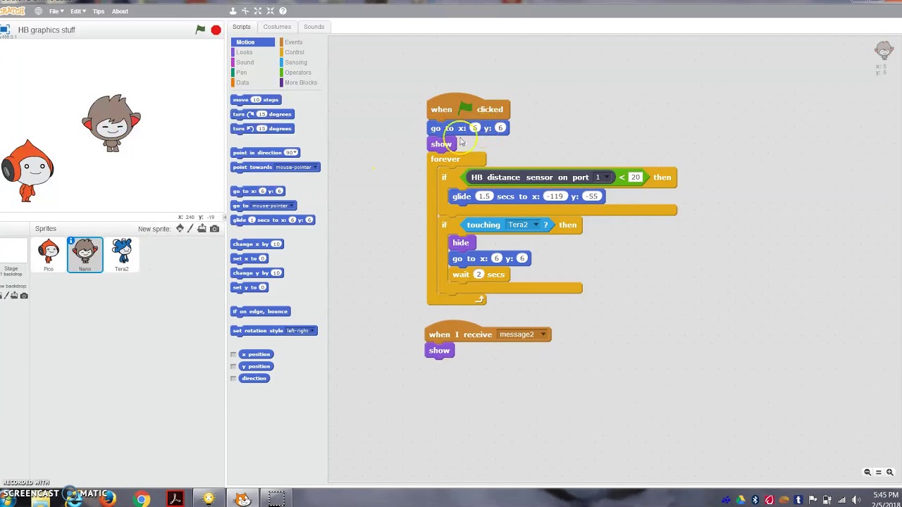 Using Hummingbird Sensors to Start a Chain Creation in Scratch - YouTube