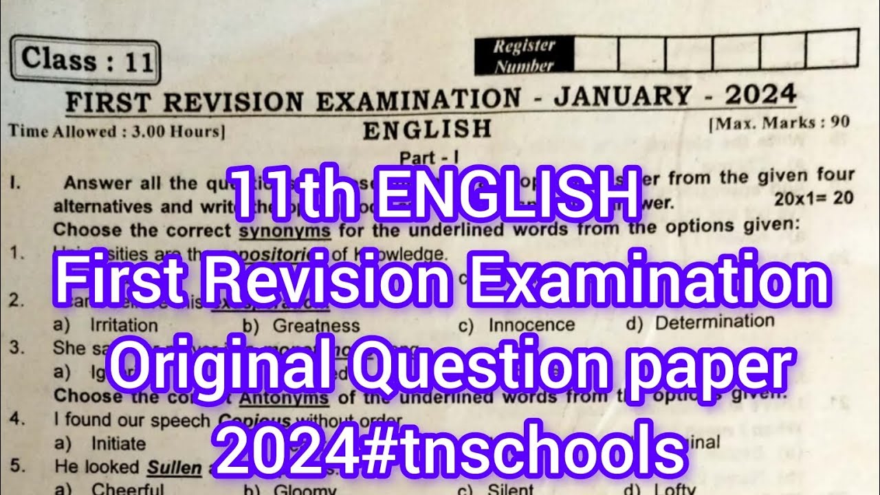 11th English First Revision Examination Original Question paper 2024# ...