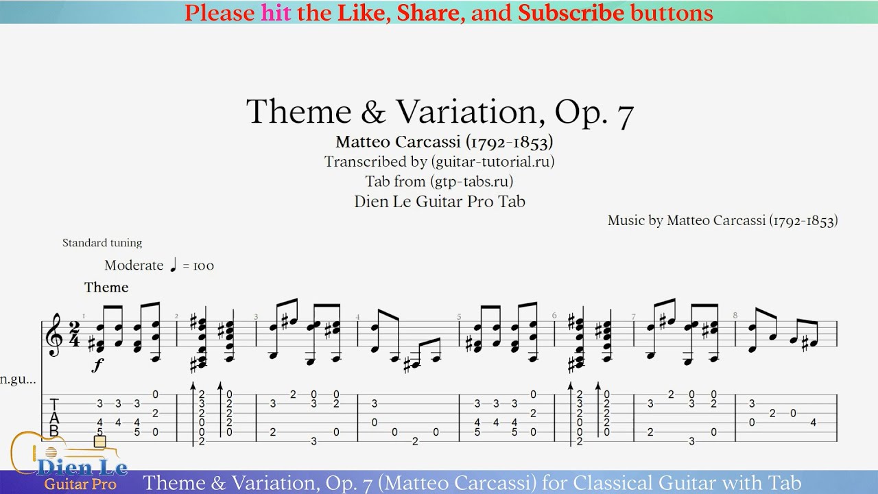 Theme & Variation, Op. 7 (Matteo Carcassi) for Classical Guitar with ...