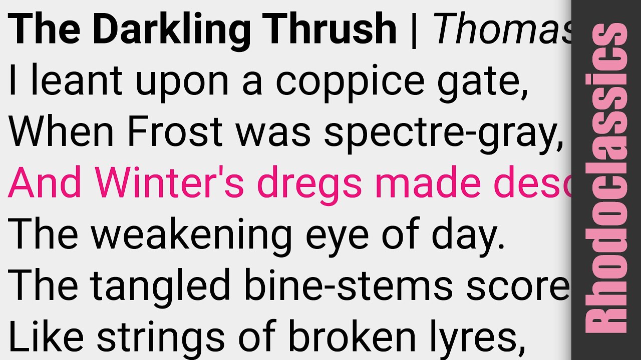 The Darkling Thrush by Thomas Hardy (poem read-along) - YouTube