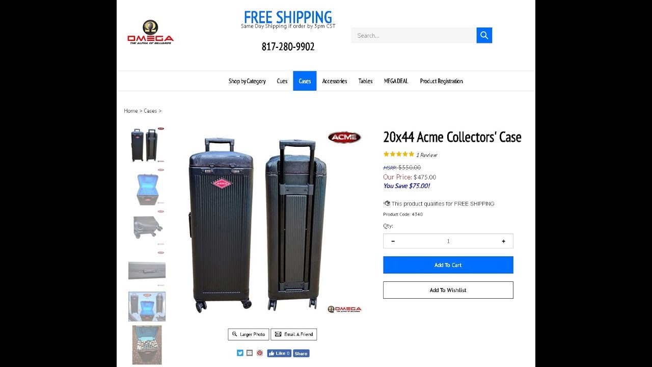 Omega Billiards ACME Collector Case 20x44 - YouTube