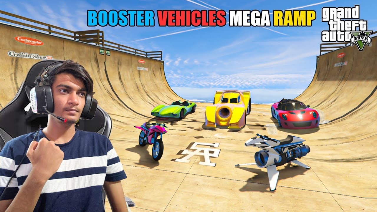 GTA 5 MEGA RAMP - BOOSTER CARS JUMP CHALLENGE - YouTube