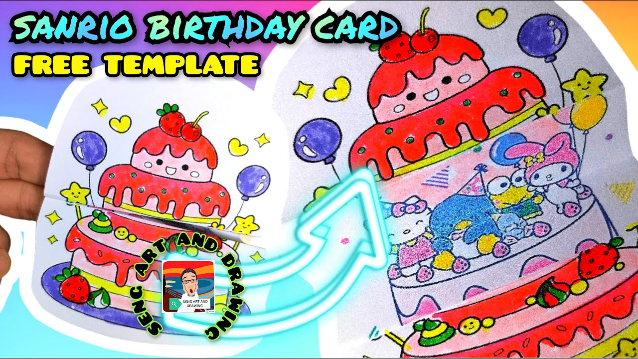 free printable cute sanrio birthday card - cute sanrio crafts - YouTube