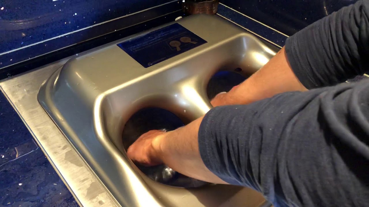 Modern hand washer on Carnival Horizon in lido restaurant - YouTube