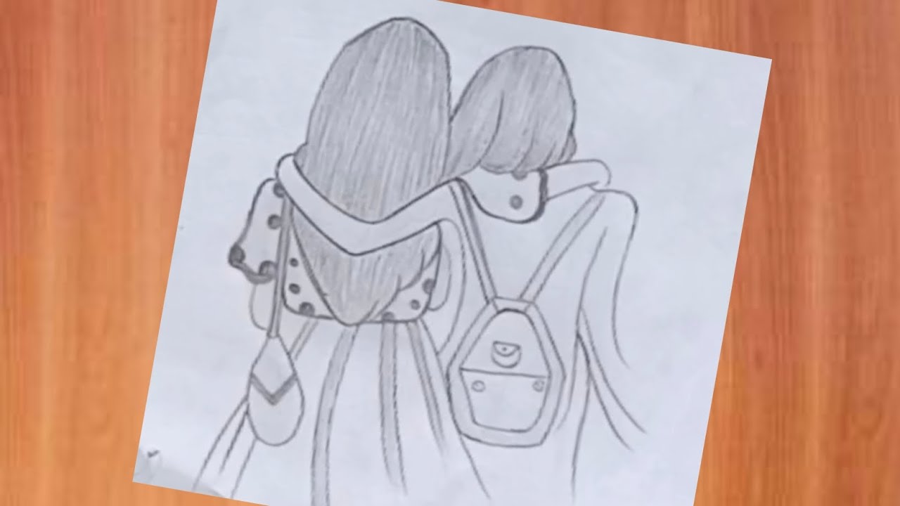 Best friend ️ pencil sketch drawing tutorial|| How to draw two friends ...
