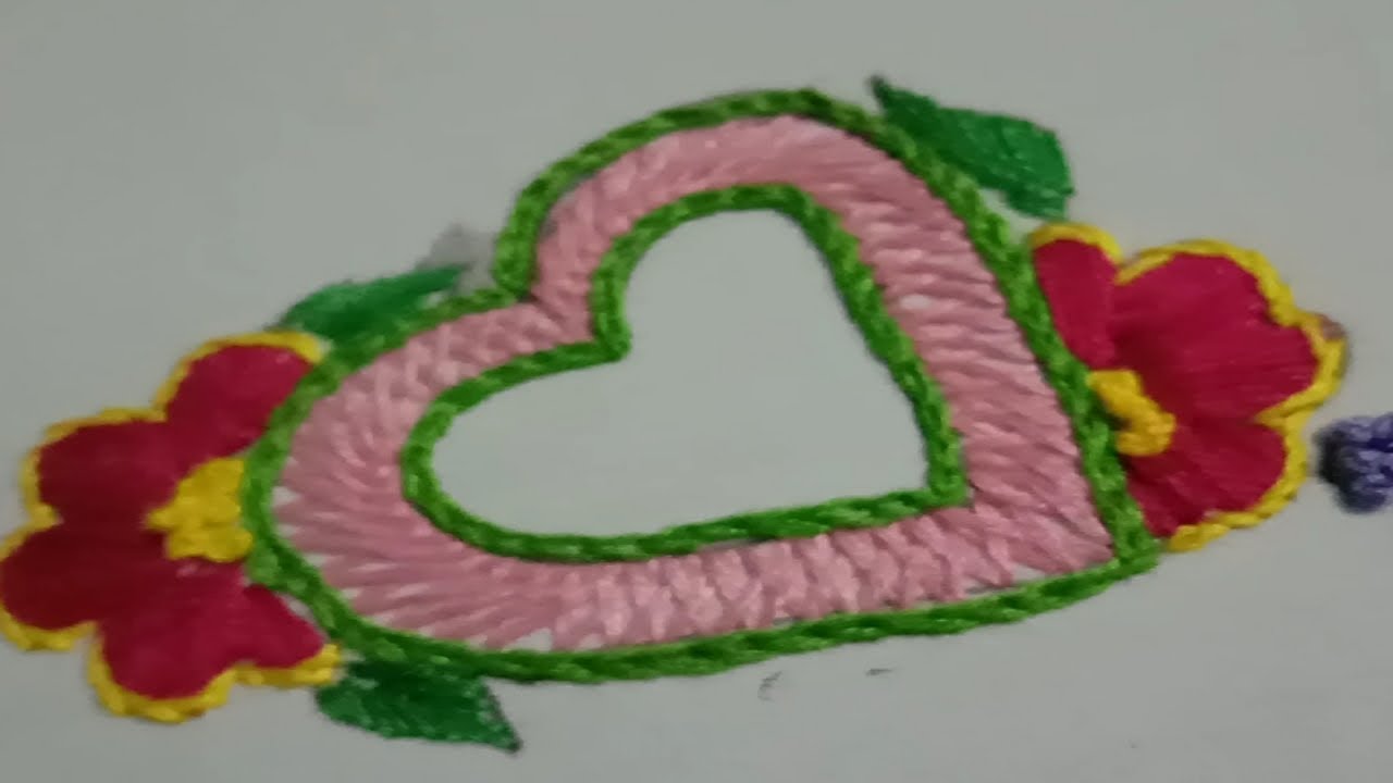 Hand embroidery || Herringbone stitch || Heart shape design by forever ...