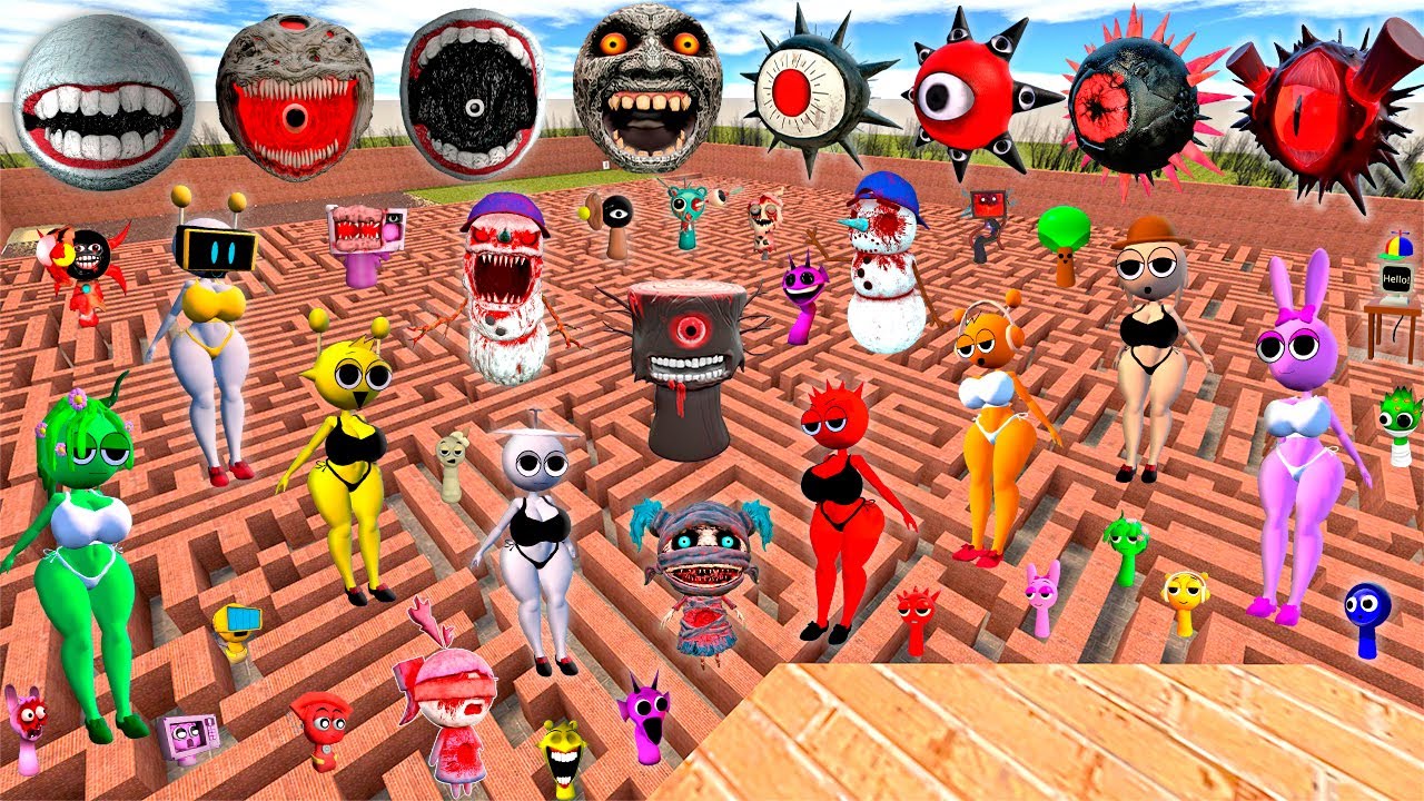 💥 BIG MAZE ALL NEW MISS SPRUNKI FAMILY WENDA PINKI RADDY MR SUN and MR ...