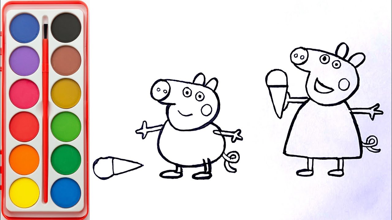 George pig and Peppa pig are eating an ice cream 🍨🍦// drawing and ...
