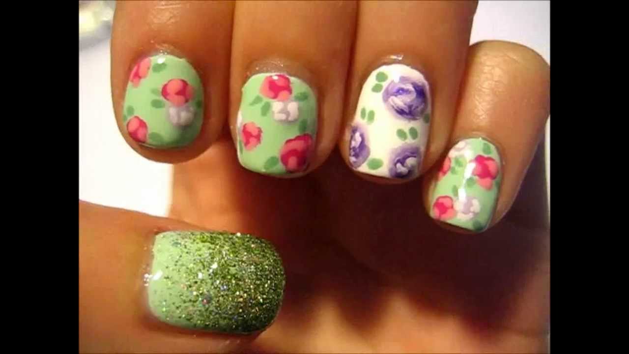 Mint Green Spring Floral Nails! - YouTube