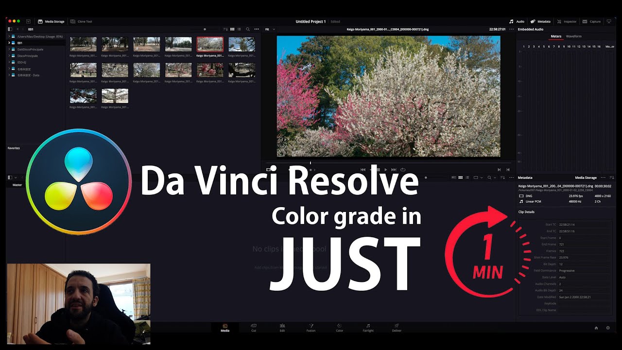 Da Vinci Resolve - color grading for newbie in just 1 min! - YouTube