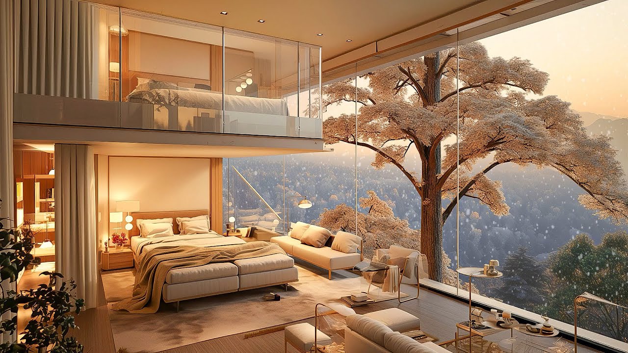 ☃️ Fresh Winter Morning in Forest Bedroom With Relaxing Jazz | Piano ...