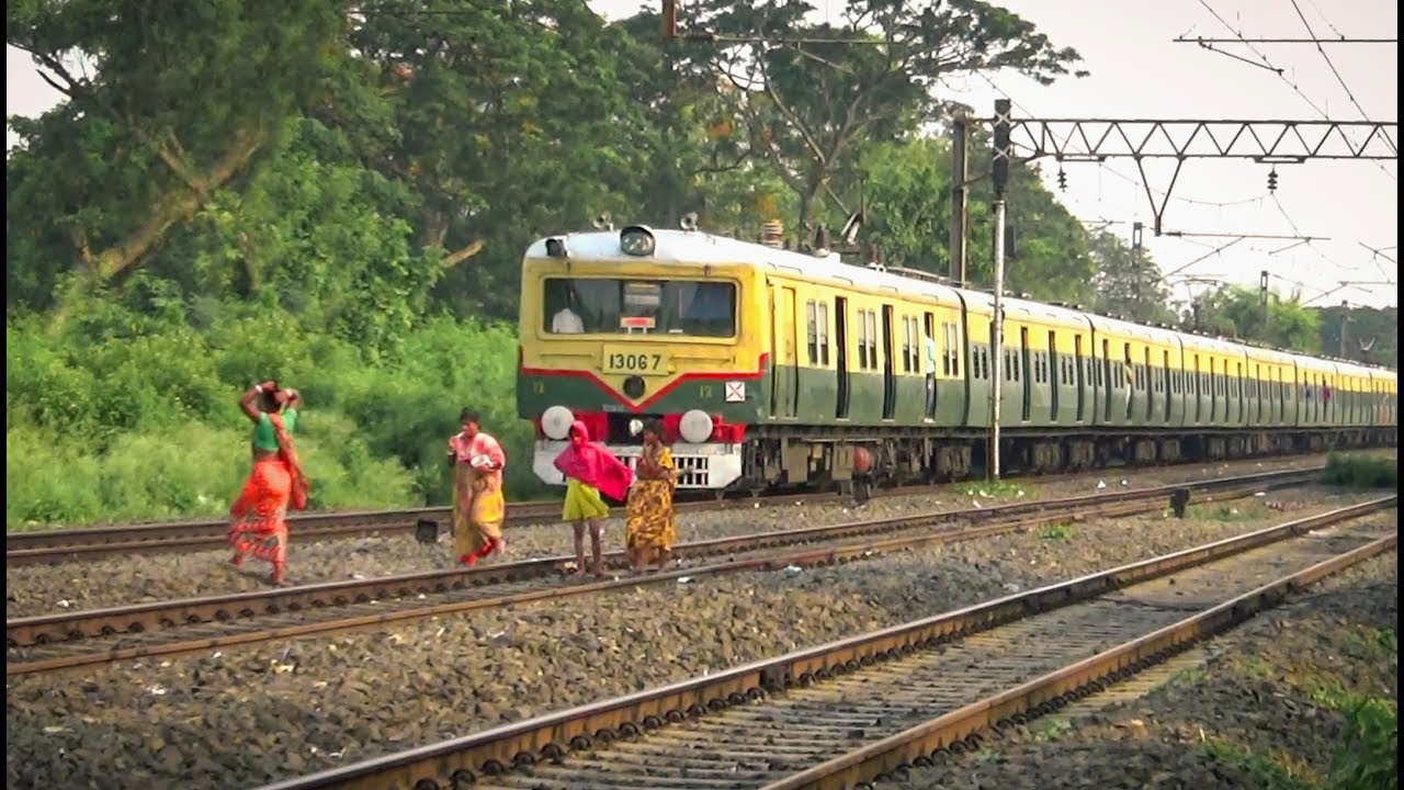 Two colourful EMU local train parallel crossing || Eastern Railway ...