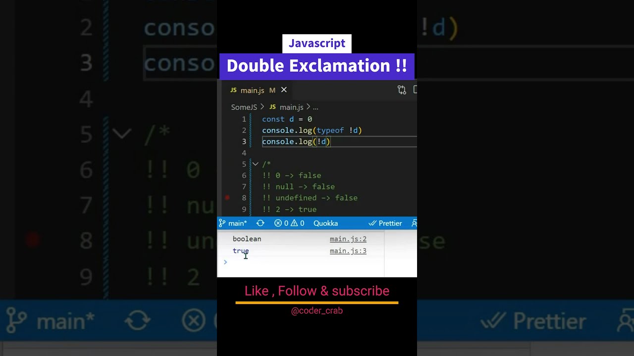 Double Exclamation In Javascript shorts javascript programming YouTube Double Exclamation In Javascript shorts javascript programming YouTube