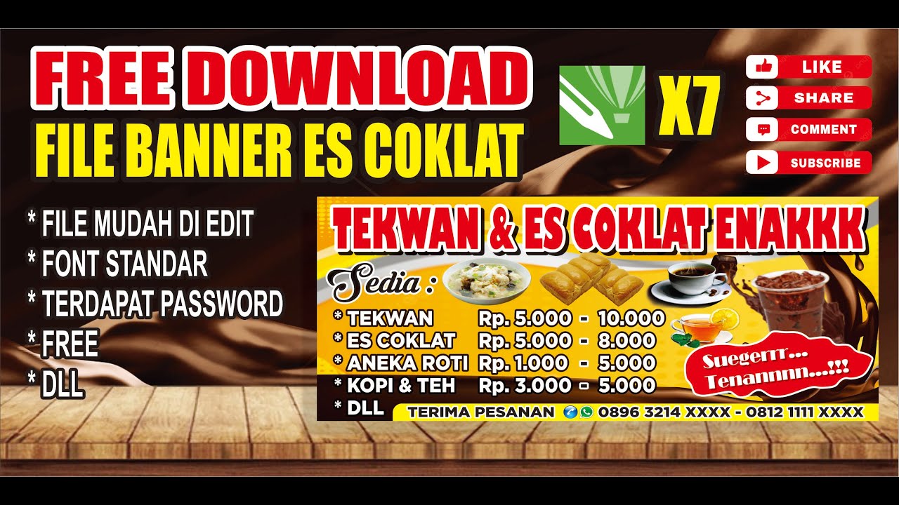 CARA MUDAH CETAK BANNER FREE CDR, DESAIN BANNER ES COKLAT - YouTube