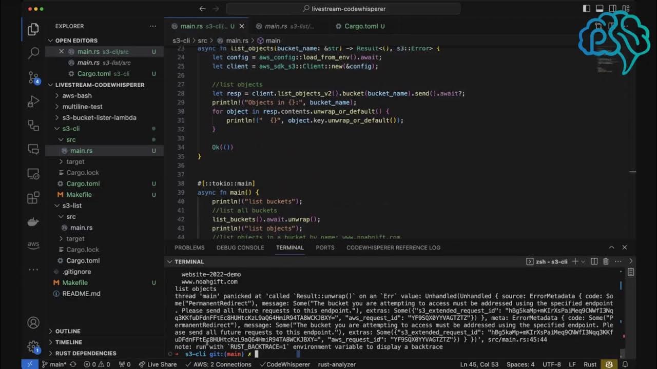 Multiline Rust Completion AWS CodeWhisperer - YouTube