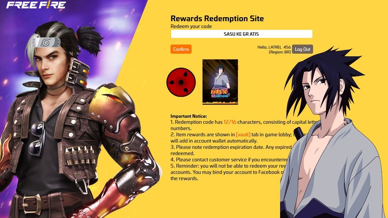 CODIGUIN INFINITO DO SASUKE???! O NOVO SASUKE ROYALE DO FREE FIRE - YouTube