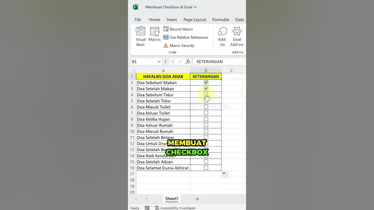 MEMBUAT CHECKBOX DI EXCEL‼️ #belajarexcel #exceltips #excelhacks #tutorialexcel #excel # ...