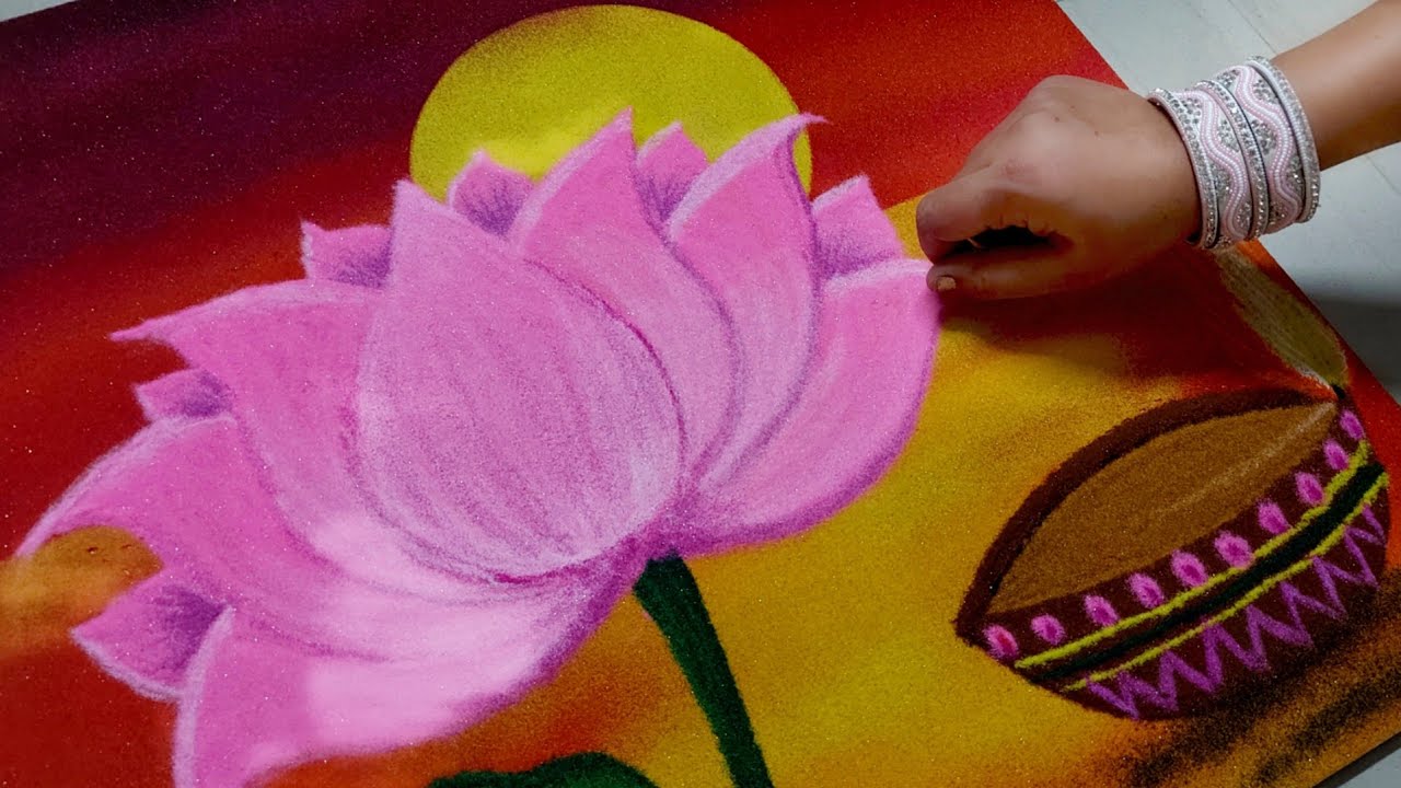 Scenery Poster Rangoli Of Lotus | Unique Creative Nature Rangoli ...