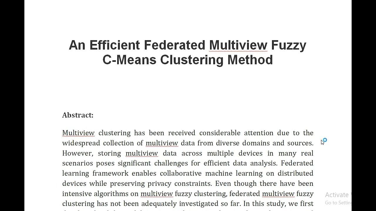 An Efficient Federated Multiview Fuzzy C Means Clustering Method - YouTube