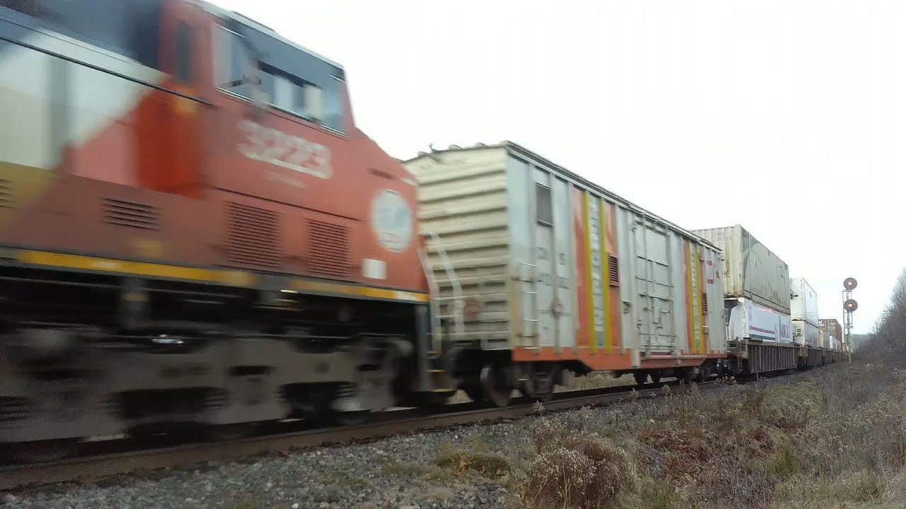 Huge Stack Train CN 120 w/Inspection Car & DPU Rolling thru Sackville ...