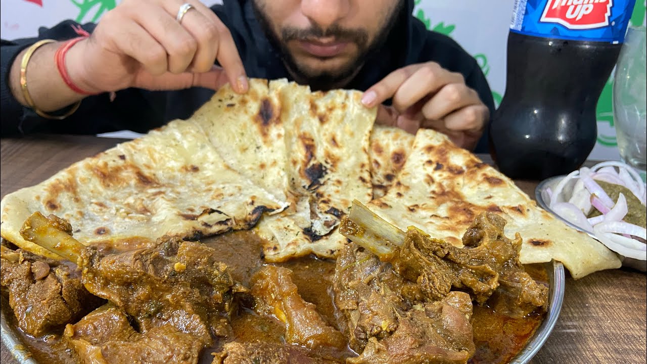 SPICY MUTTON WITH BUTTER NAAN | THUMBS UP | EATING SPICY MUTTON - YouTube