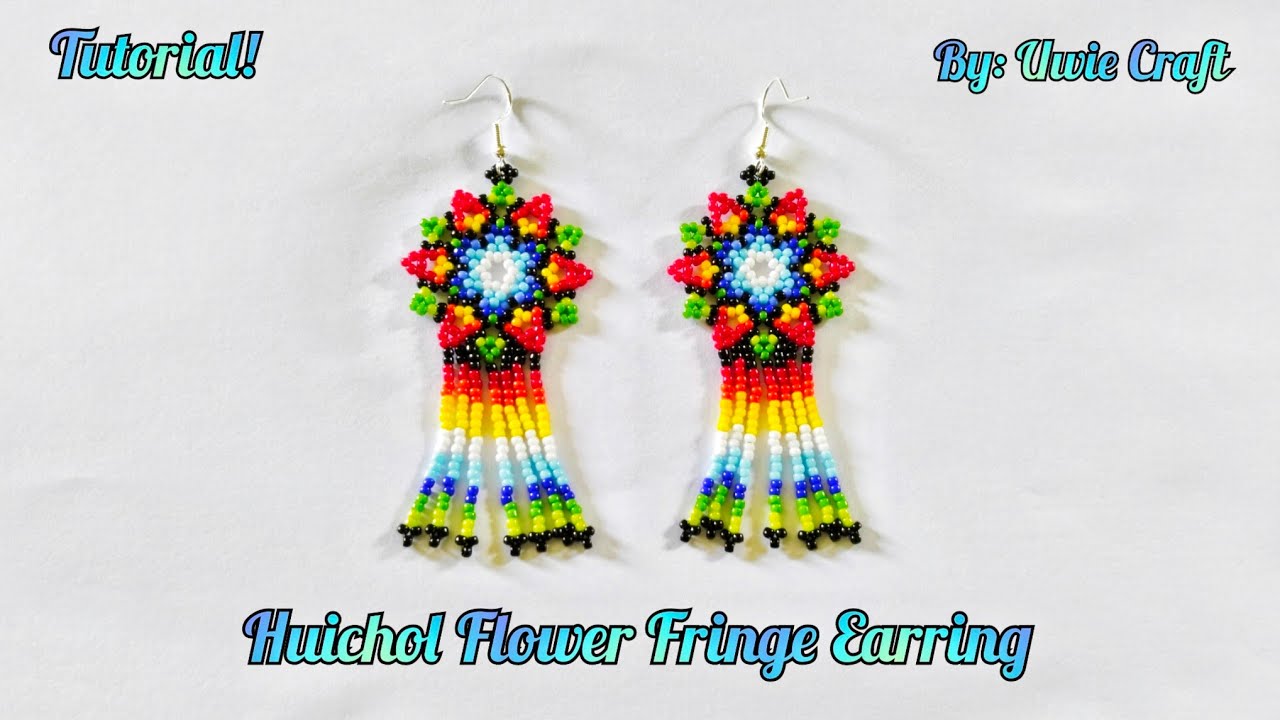 Beading Tutorial: How to Make Multicolor Huichol Flower Fringe Earring ...