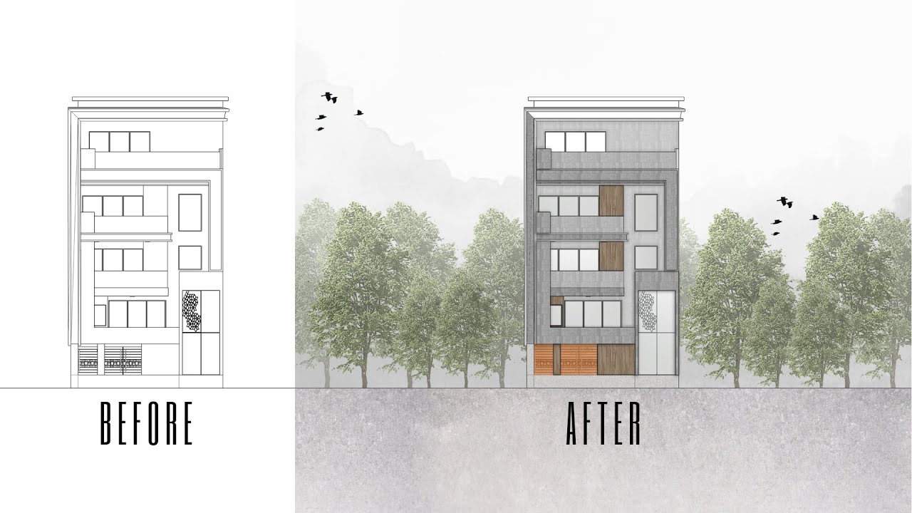 Rendering a Multi-Storey Modern House Elevation in Photoshop | 16d24 ...