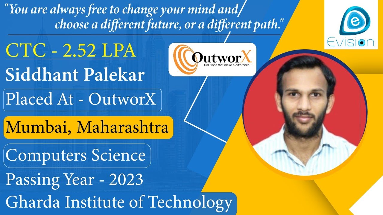 Congrats, Siddhant |Selected in OutworX| 2.52 LPA | Computers Science ...