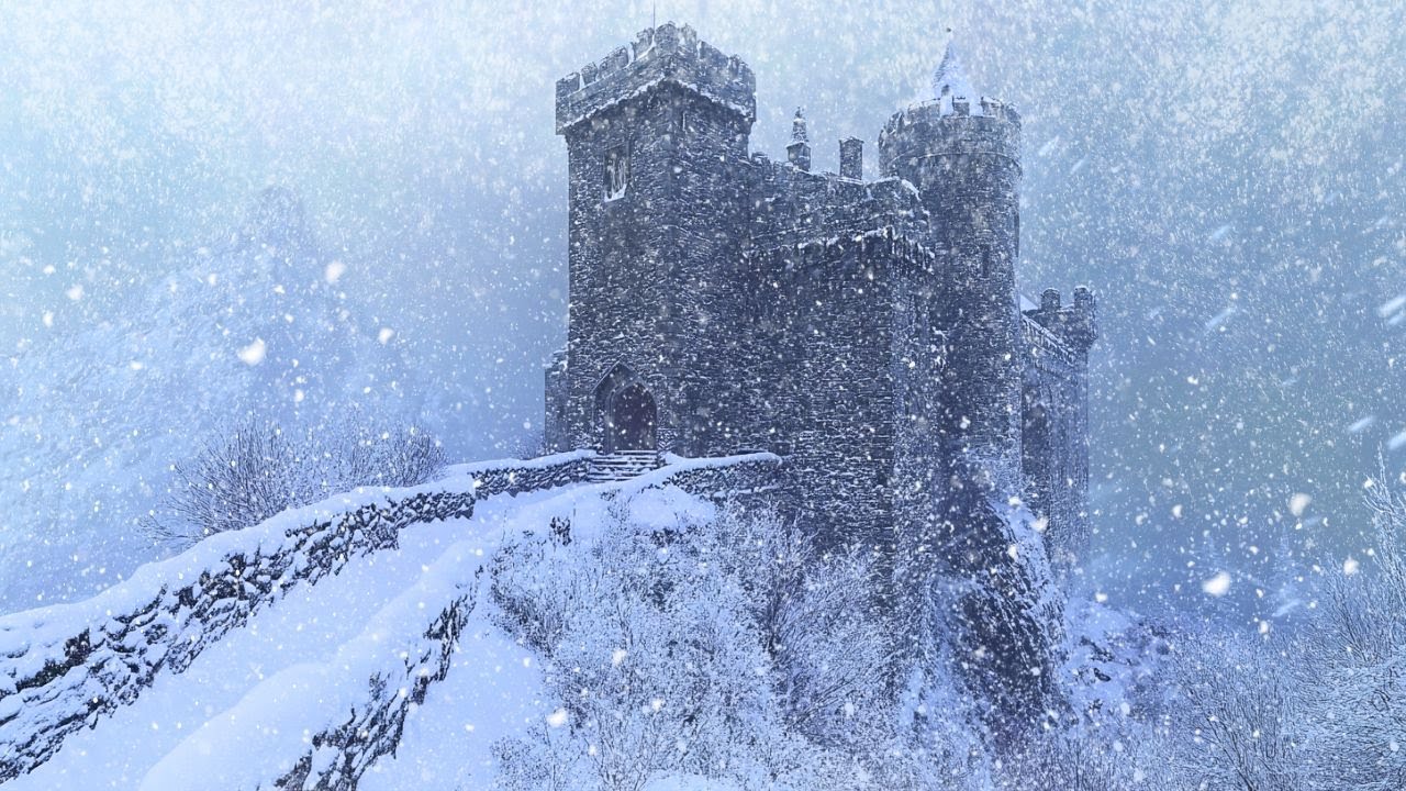 Strong Wind & Icy Snowstorm Sound On Old Castle | Perfect Snowstorm ...