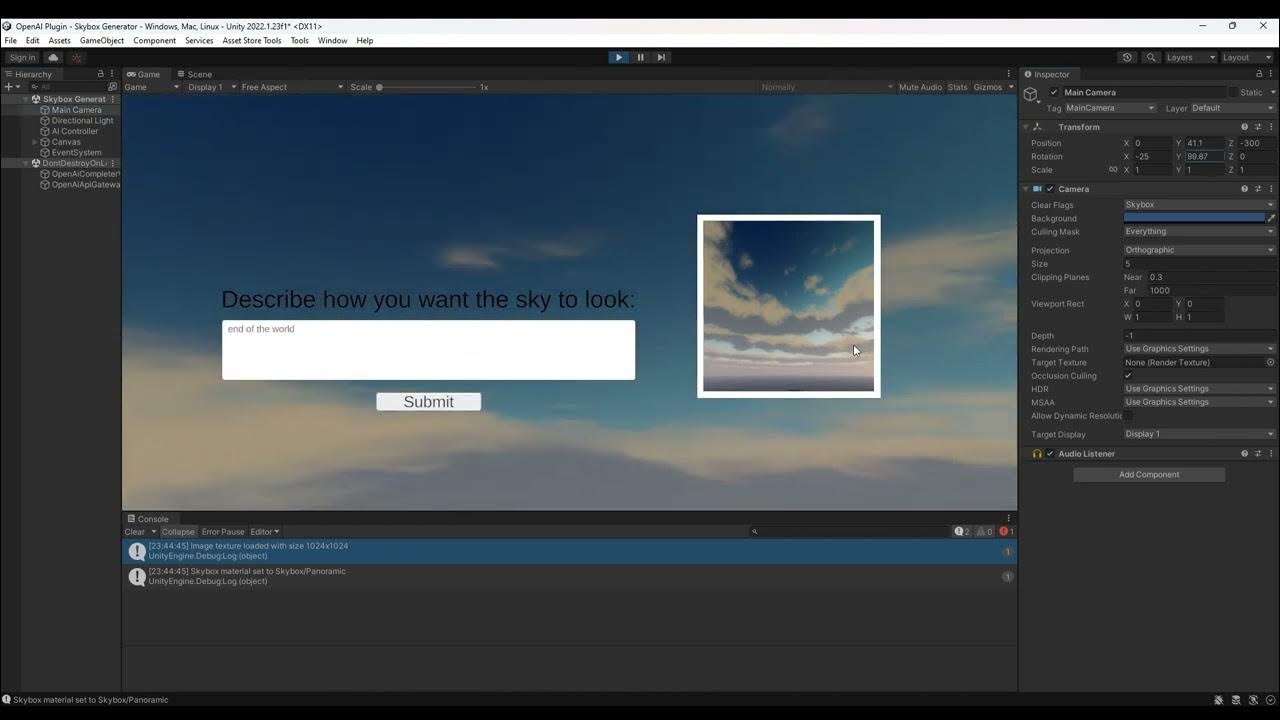 Unity + Dall-E 2 Skybox Generation - (GPT AI Integration Asset) - YouTube
