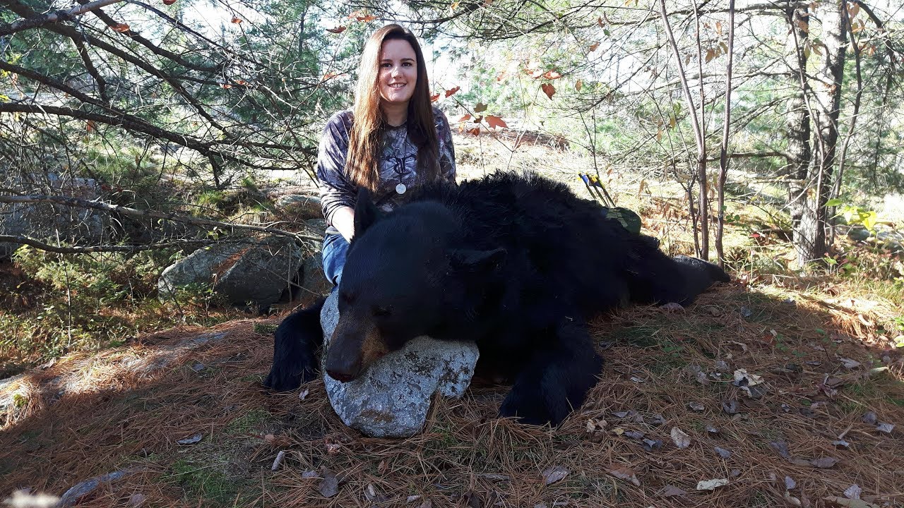 Girl Shoots Big Black Bear - First Ever Bowhunt! - YouTube