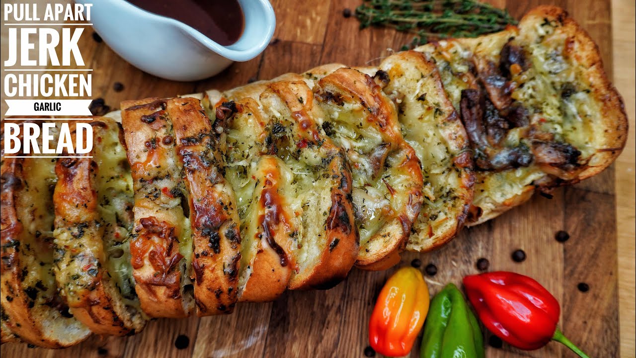 PULL APART JERK CHICKEN CHEESY GARLIC HARD DOUGH BREAD + JERK BBQ SAUCE ...