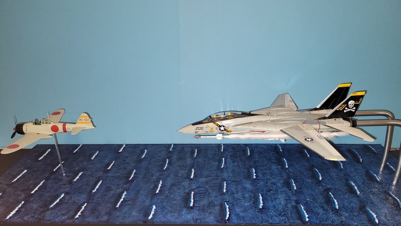 Tamiya F-14A Tomcat and A6M2 Zero in 1/48 "The Final Countdown - splash ...