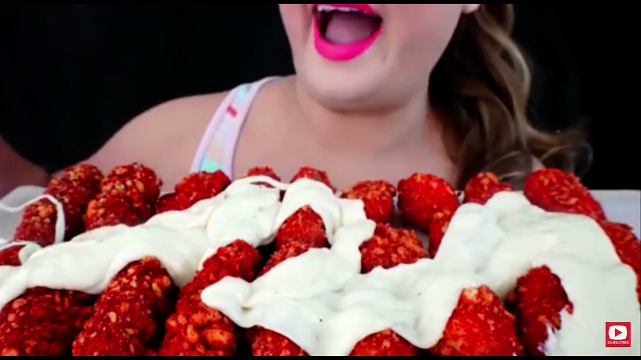 Pink asmr stretchy mozzarella cheese hot Cheetos chicken nuggets deep ...
