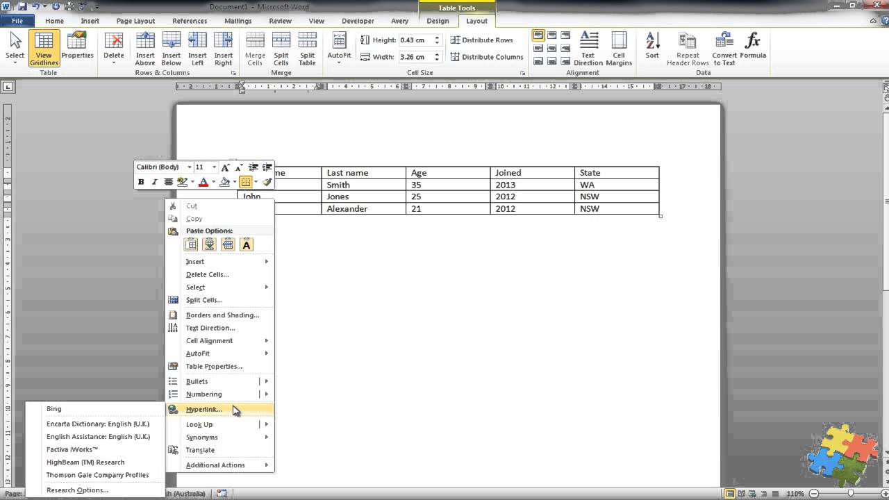 16. Word - Entering Info and Editing Tables - YouTube