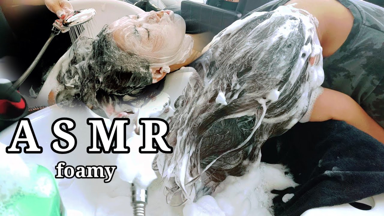 #49 ASMR 🧽 Fast And Aggressive Hair Wash with Foamy Facial Wash - YouTube
