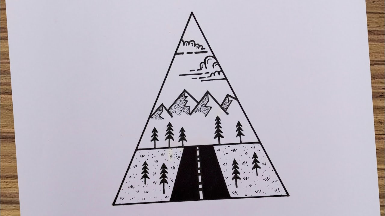 Triangle Scenery Drawing | Beautiful Scenery Drawing | Scenery Drawing ...