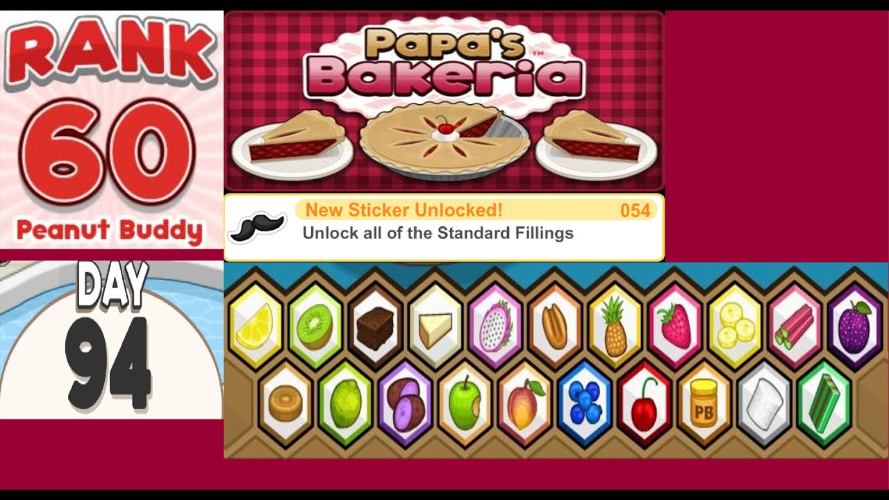 PAPA'S BAKERIA | Rank 60 - All Standard PIE FILLINGS Unlocked (STICKER 054) - YouTube
